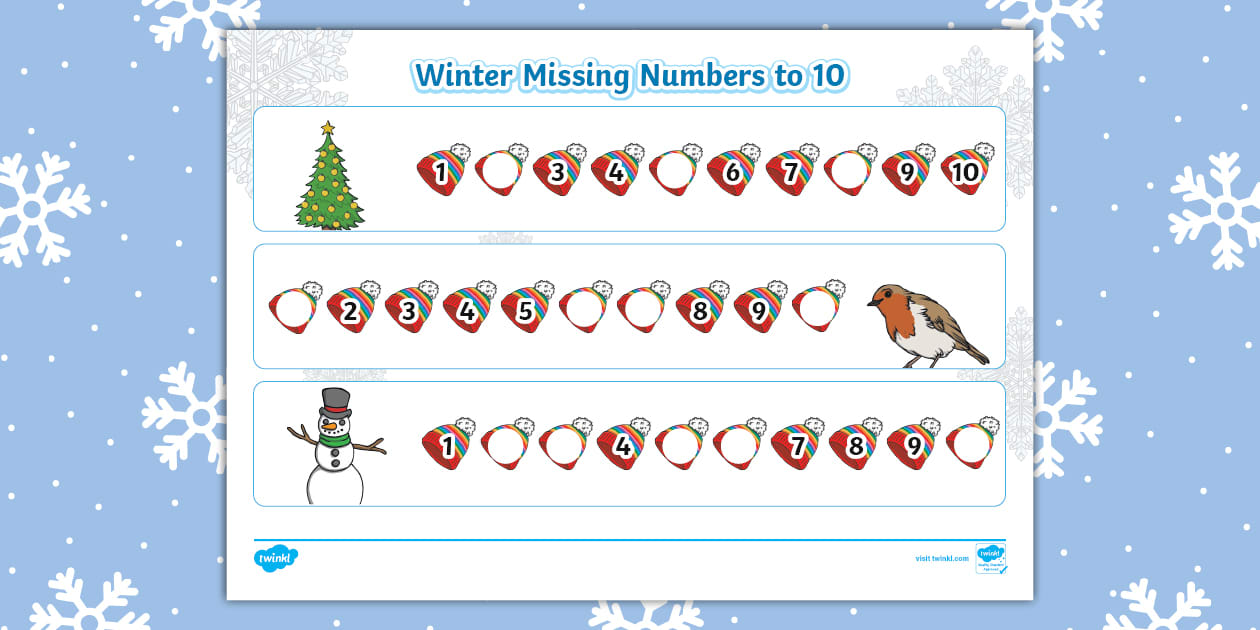 👉 Winter Missing Numbers to 10 Activity - Twinkl - KS1