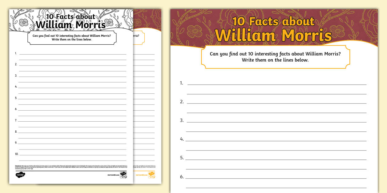 10 Interesting Facts about William Morris Worksheet - Twinkl