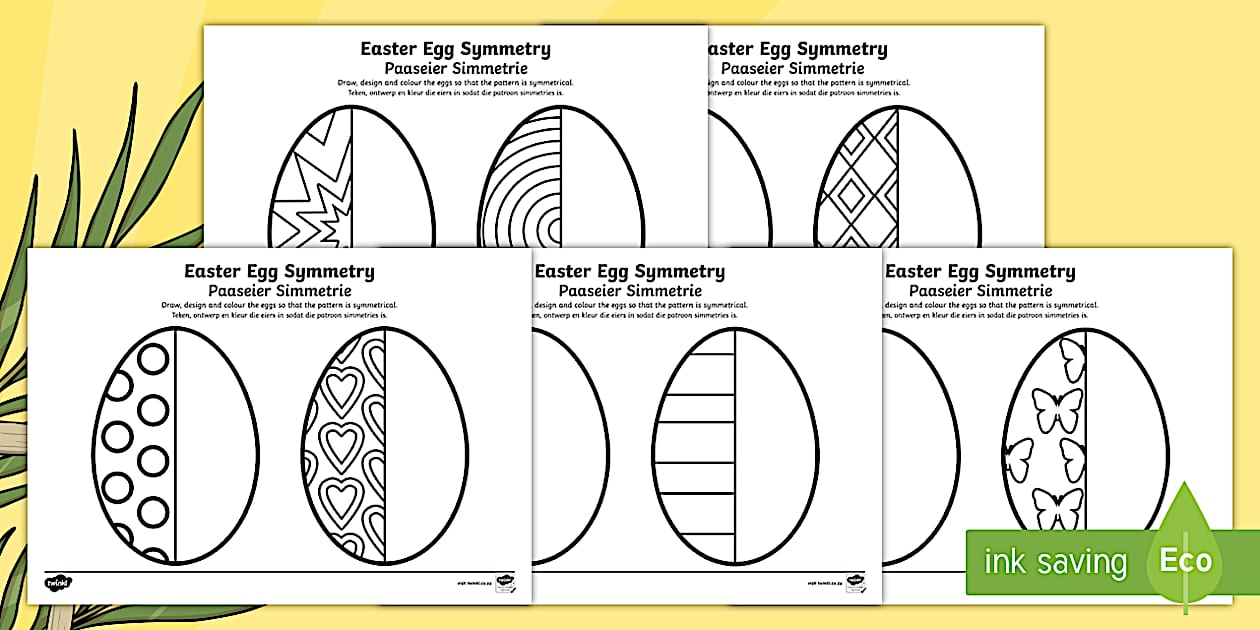 Easter Egg Symmetry Worksheets English/Afrikaans - Twinkl