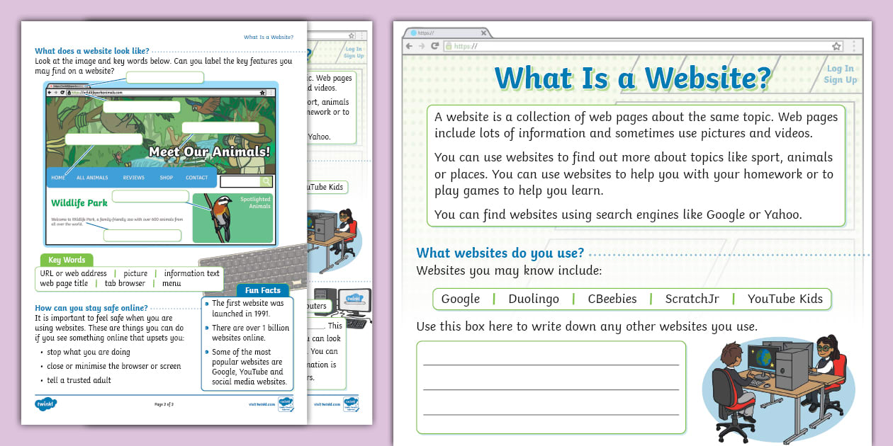 What Is a Website? Activity Sheet - Twinkl - KS1 - Twinkl