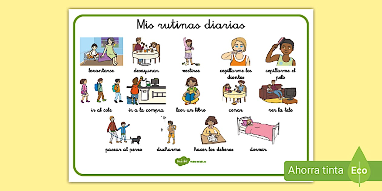 Tapiz de vocabulario: Las rutinas diarias - Twinkl