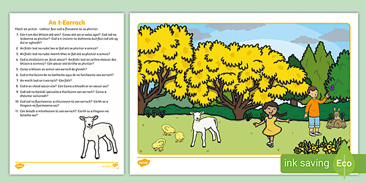 Spring Aistear Oral Language Worksheet Gaeilge - Twinkl