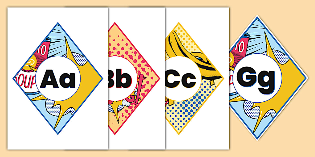 Pop Art Themed Letters Rhombus Display Shapes (teacher made)