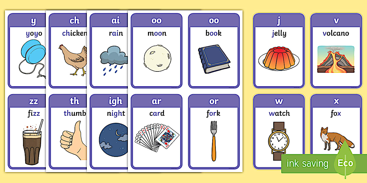 Phase 3 Sound, Picture and Word Flashcards (teacher made)