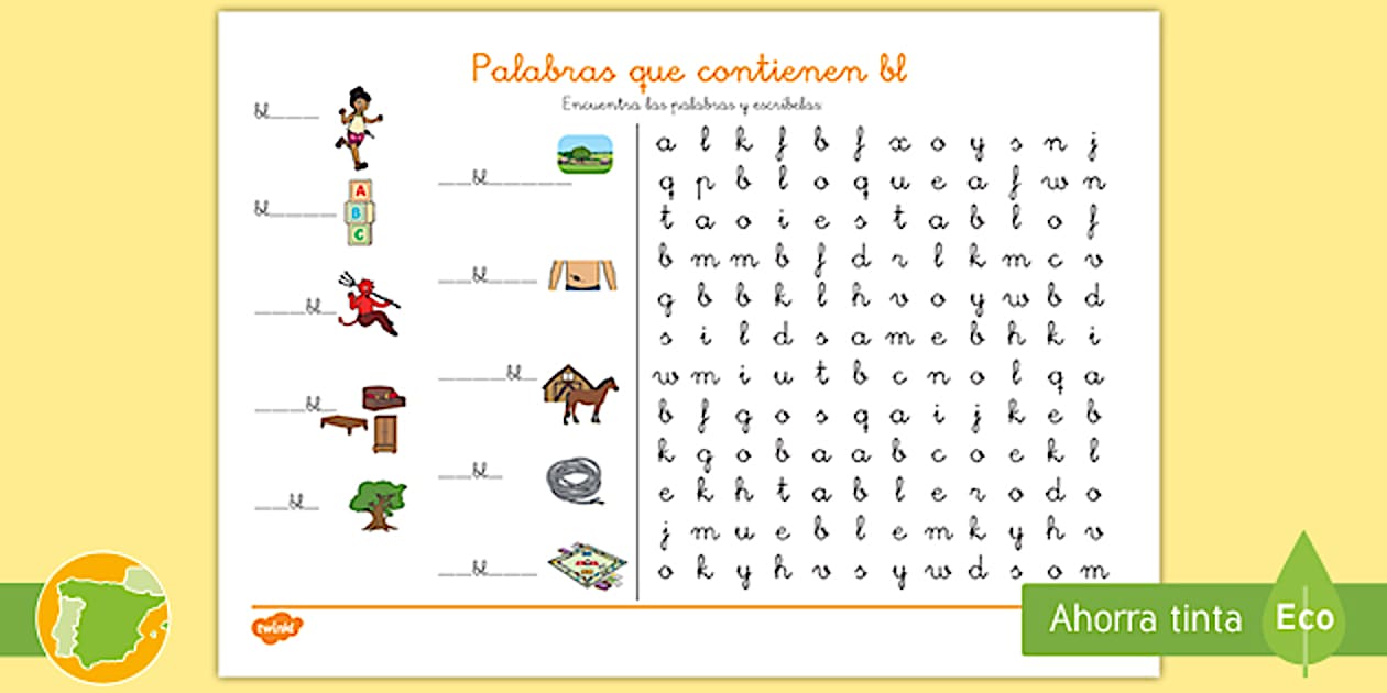 Actividad: Sopa de letras de palabras con BL (teacher made)