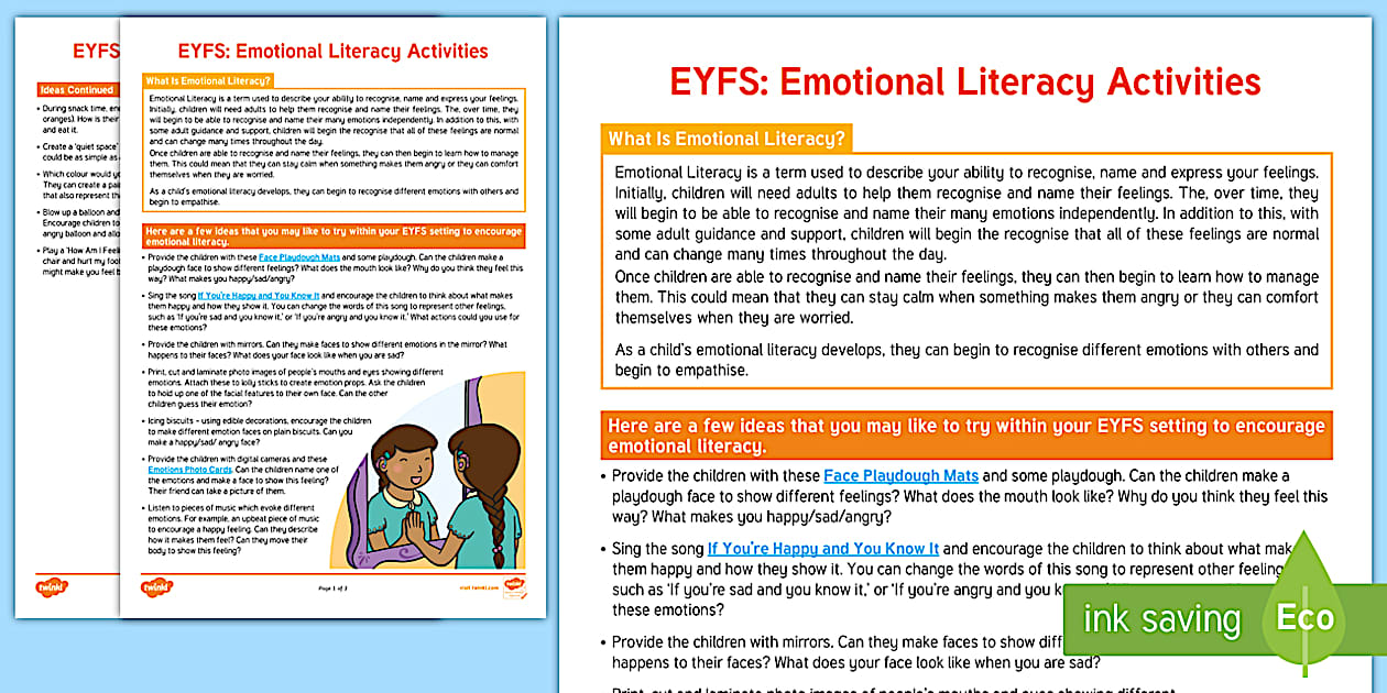 EYFS Emotional Literacy Activities Guide | Twinkl