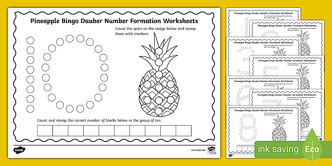 Pineapple Bingo Dauber Worksheets|Number Formation Worksheet