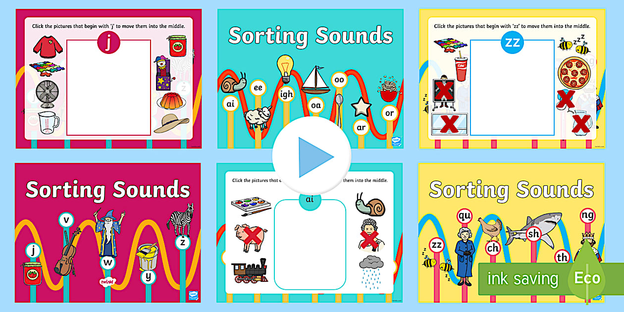 Cursive Phase 3 Sorting Sounds Phonics Games PowerPoint Pack