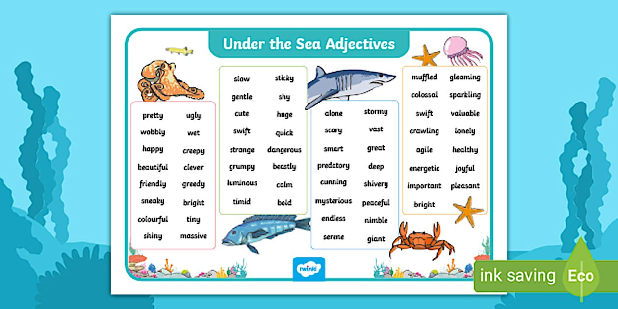 Under the Sea Adjectives Word Mat - Twinkl