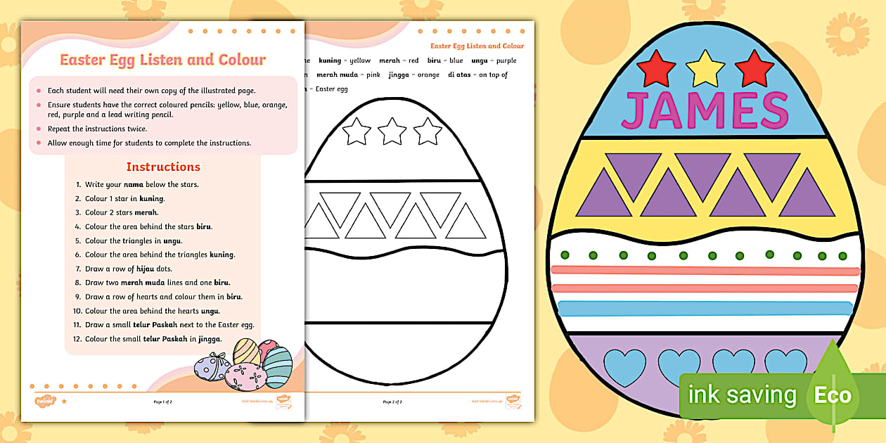 Easter Egg Listen and Colour - Indonesian