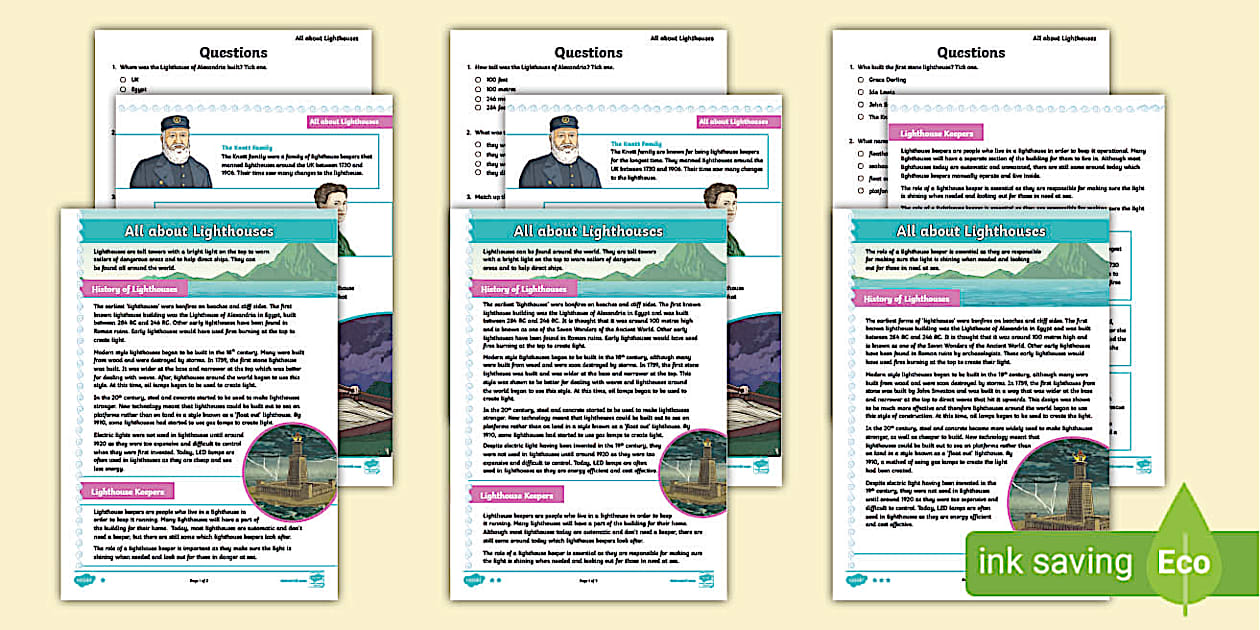 LKS2 All About Lighthouses Differentiated Reading Comprehension Activity