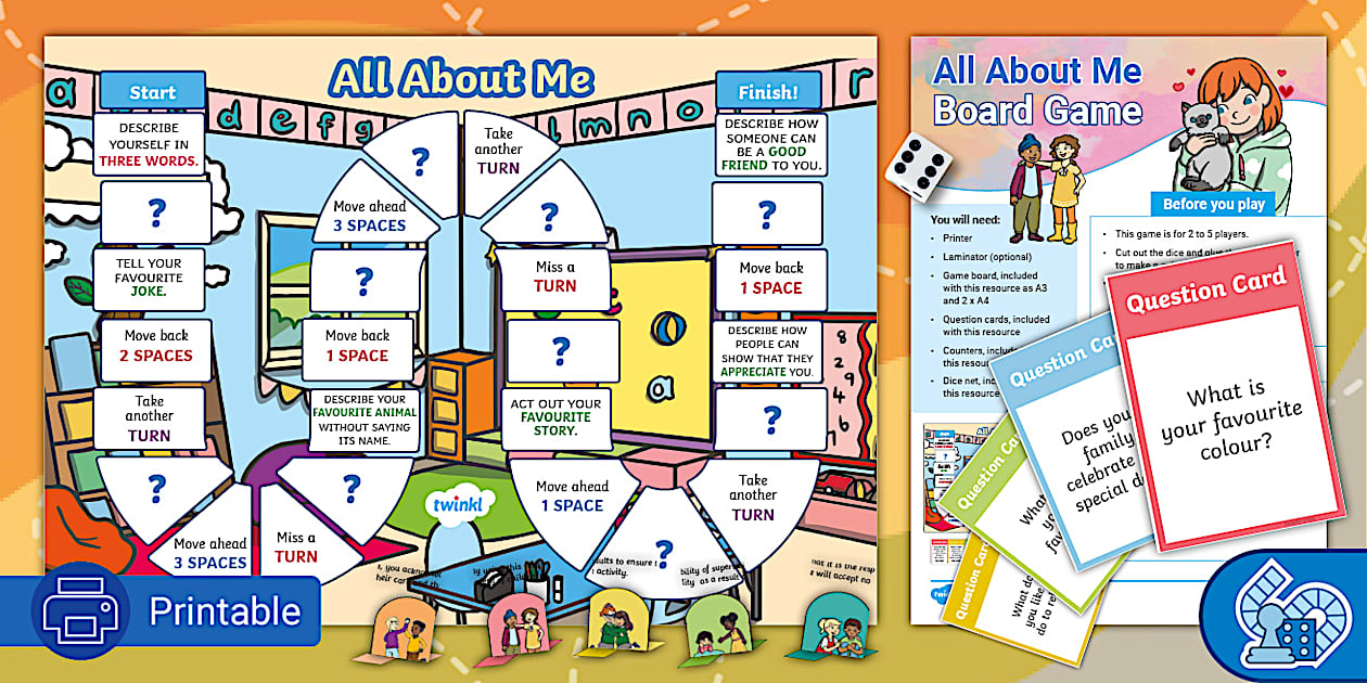 All About Me Board Game - KS1 Getting to Know You Activities