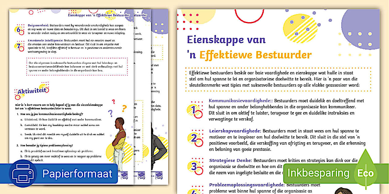 Eienskappe van 'n Effektiewe Bestuurder (teacher made)