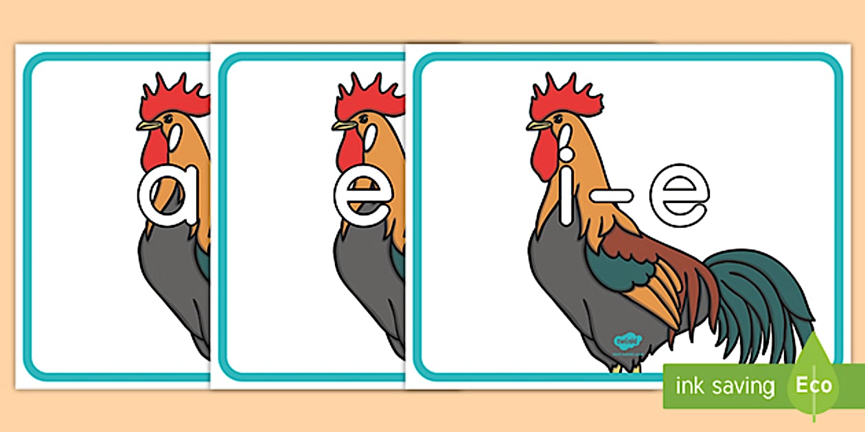 Magic e Vowel Pairs on Roosters Posters - Twinkl