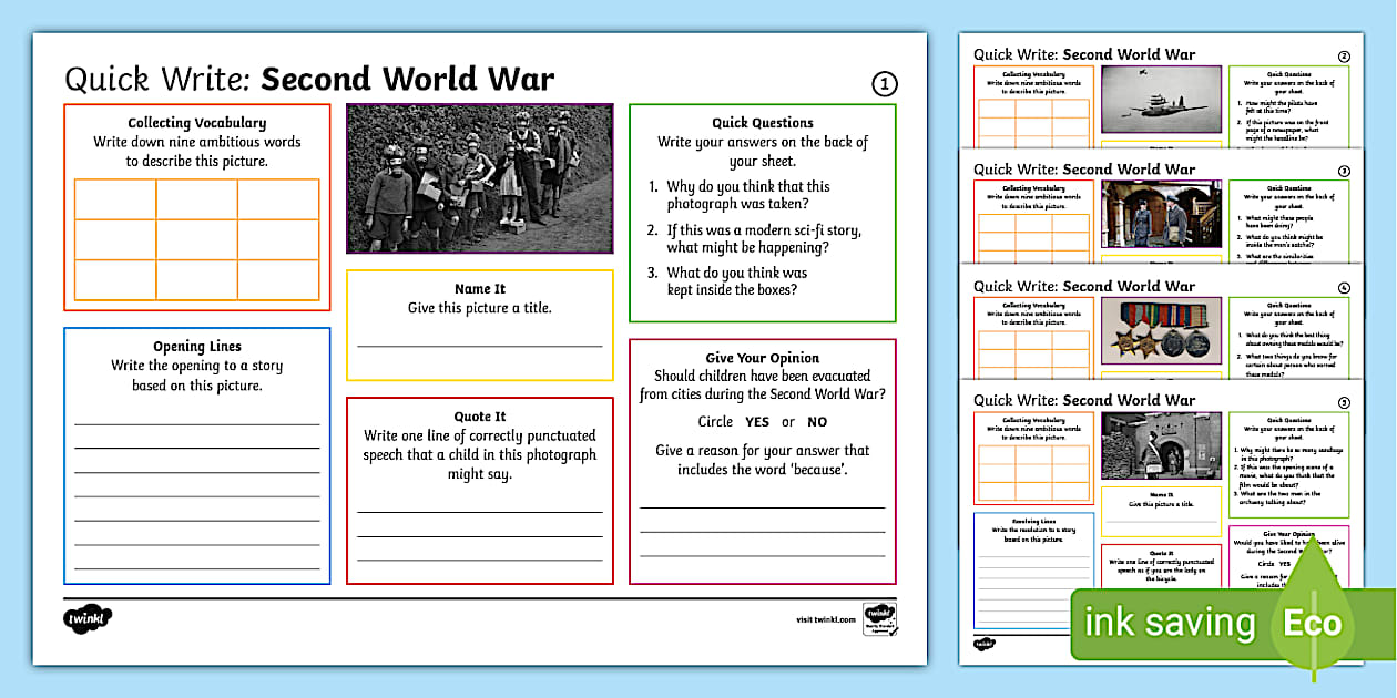 KS2 Second World War Quick Write Activity Mat Pack - Twinkl