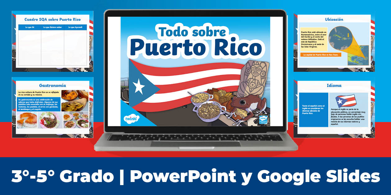 Todo sobre Puerto Rico PowerPoint y Google Slides para 3°-5° grado