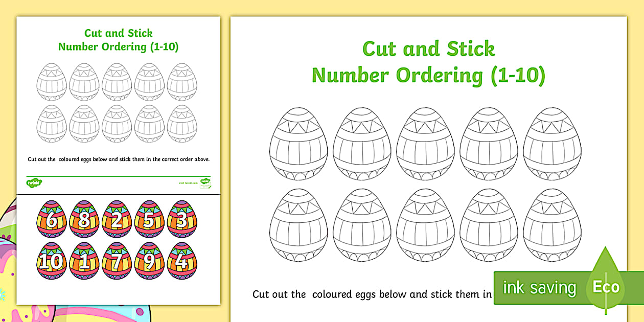 Black and White Easter Themed Cut and Stick Number Ordering Easter Egg