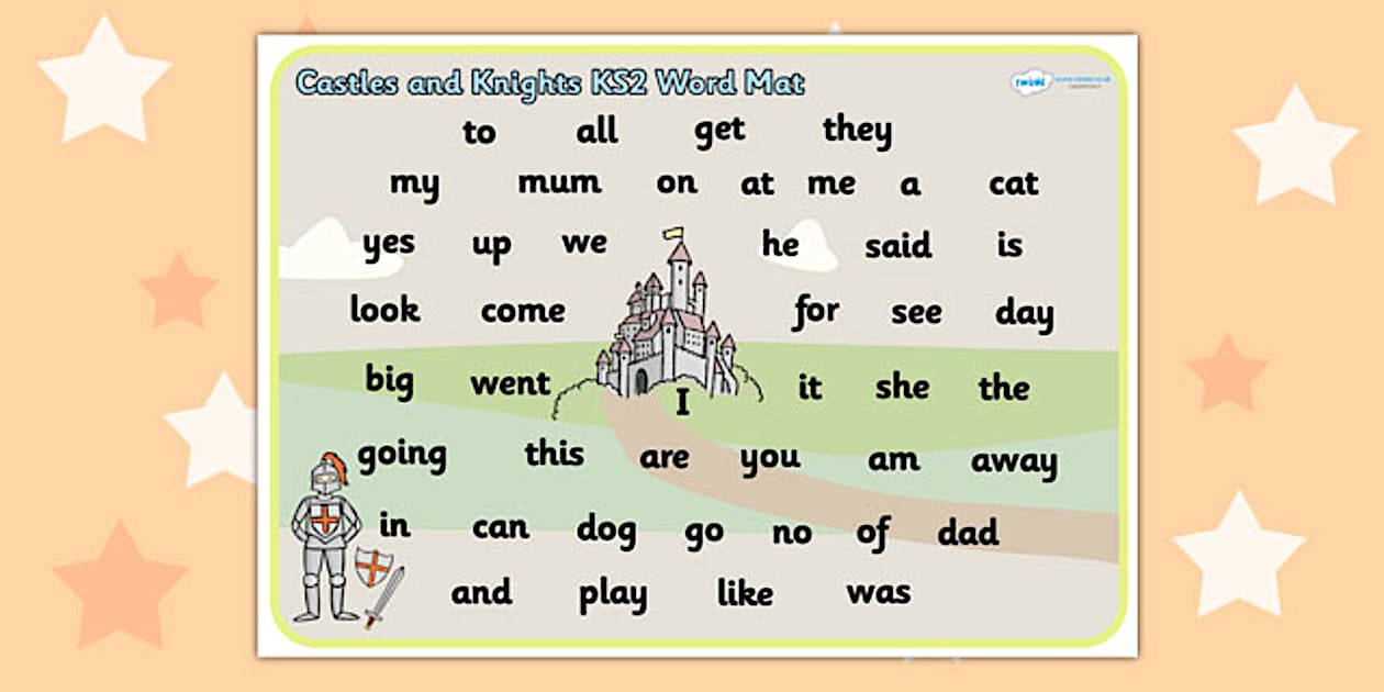 Castles and Knights Themed Foundation Stage 2 Word Mat