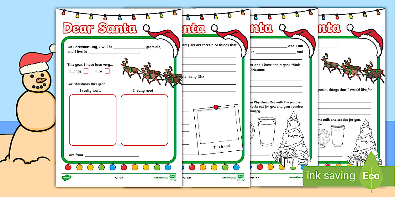 Letters to Santa Writing Templates - Christmas Wish List
