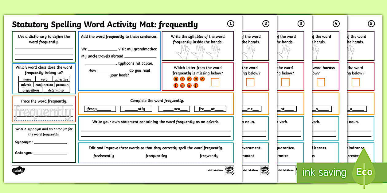 Year 5 and 6 Statutory Spelling Words Activity Mat Pack 10