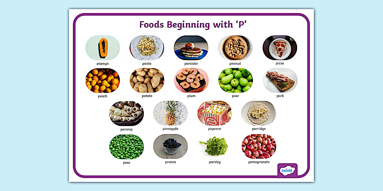 Food Names That Start with 'P' Word Mat - Twinkl