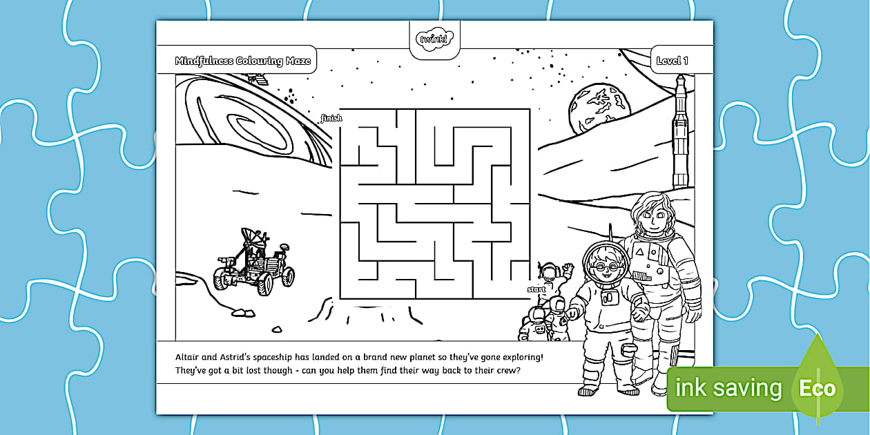 Mindfulness Space Colouring Maze - Level 1 Twinkl Puzzled
