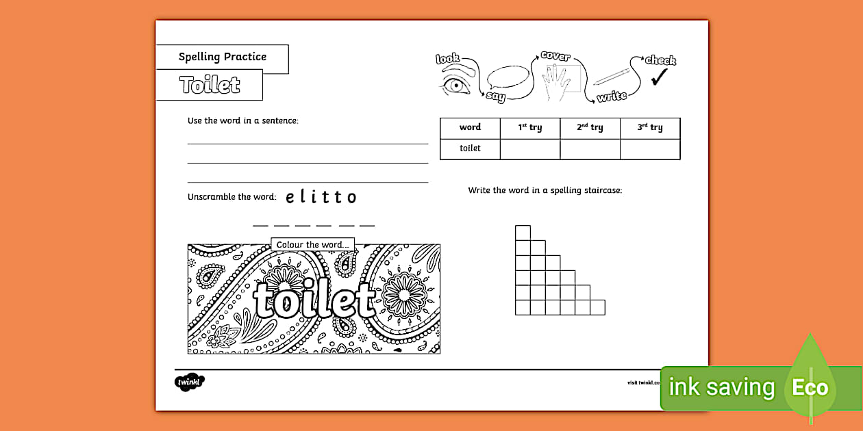 Toilet Spelling Practice Worksheet (teacher made) - Twinkl