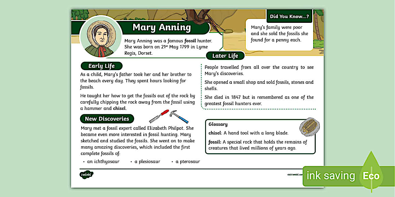 Mary Anning KS1 Fact File - KS1 History (teacher made)