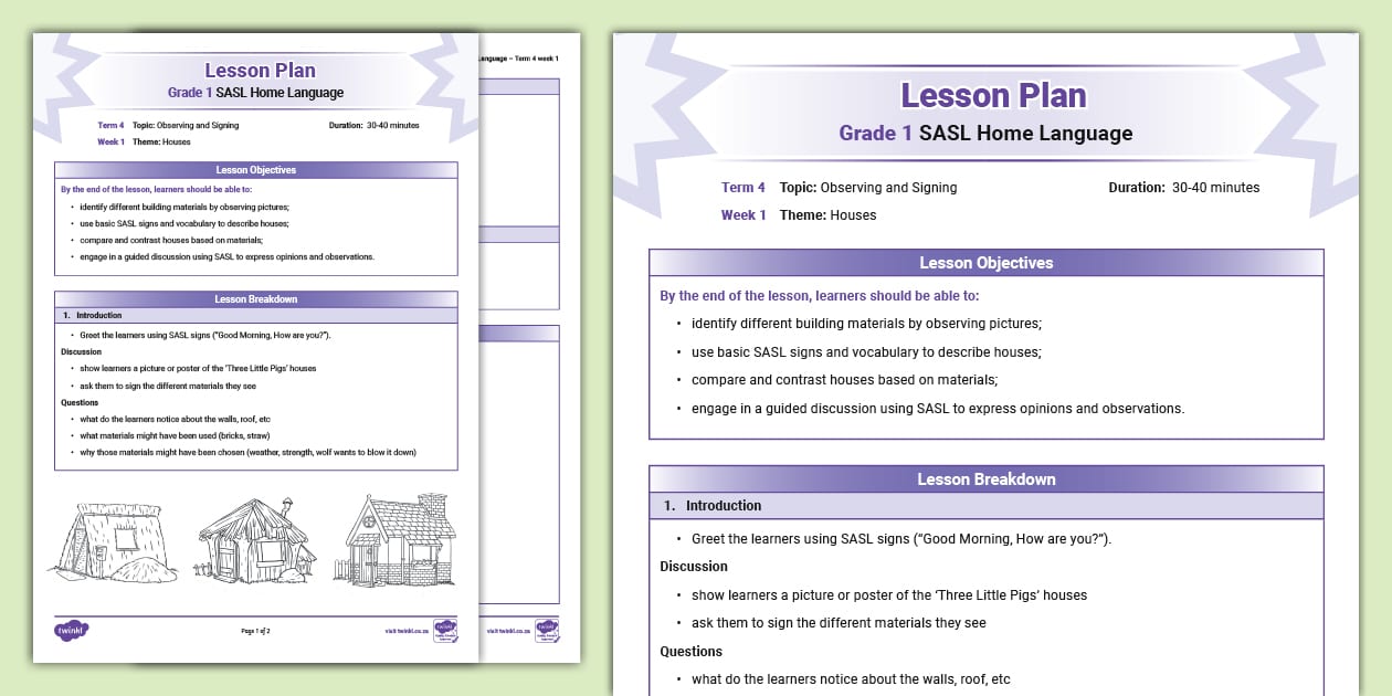 Grade 1 SASL Home Language Lesson Plan: Observing and Signing Term 4