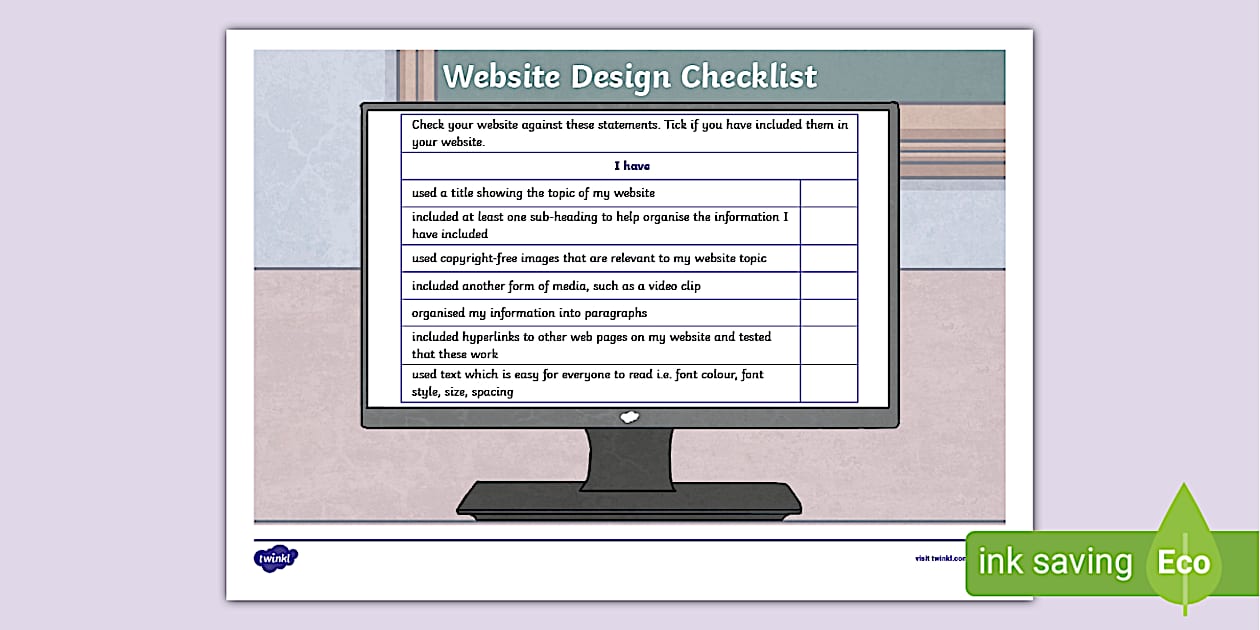 KS2 Website Design Checklist (teacher made) - Twinkl