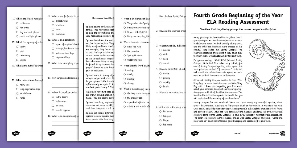 Fourth Grade Beginning of the Year ELA Reading Assessment