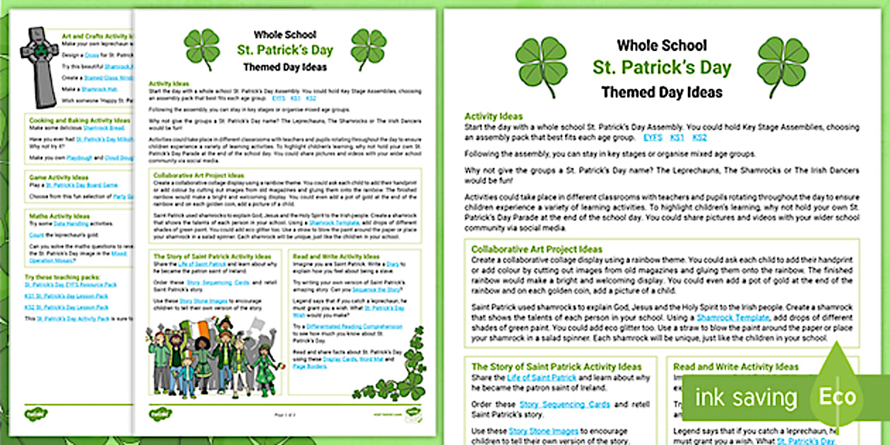 St. Patrick's Day Whole School Themed Day Teaching Ideas