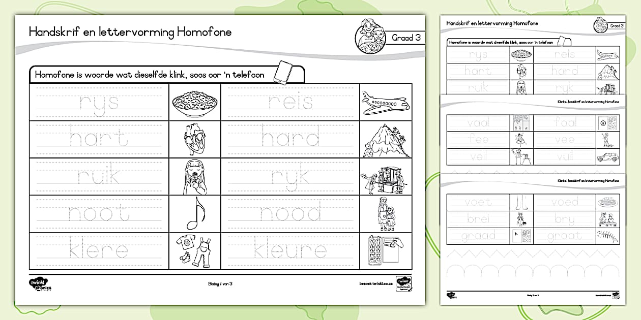 Graad 3 Handskrif Homofone (teacher made) - Twinkl