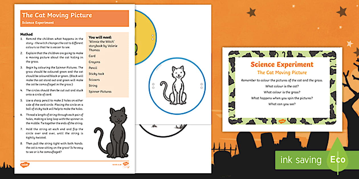 EYFS Witch and Cat Moving Picture Science Experiment and Prompt Card