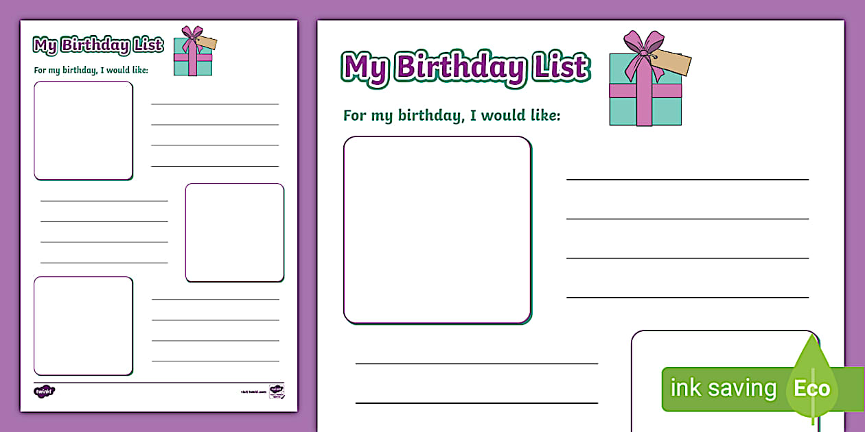 My Birthday List Activity (teacher made) - Twinkl