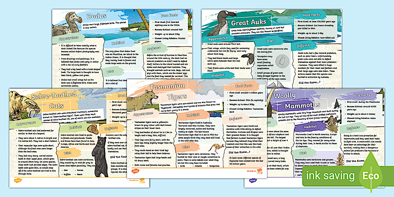 Extinct Animals Fact File and Quiz Pack - KS2 (teacher made)
