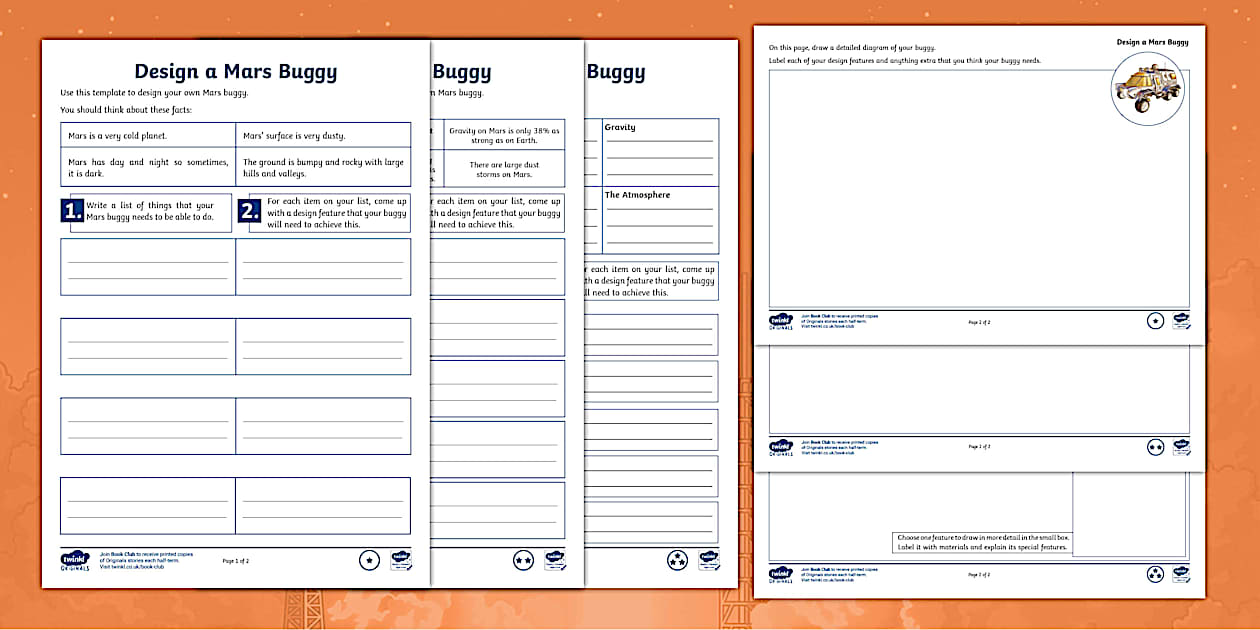 Design a Mars Buggy Rover Differentiated Worksheets - Twinkl
