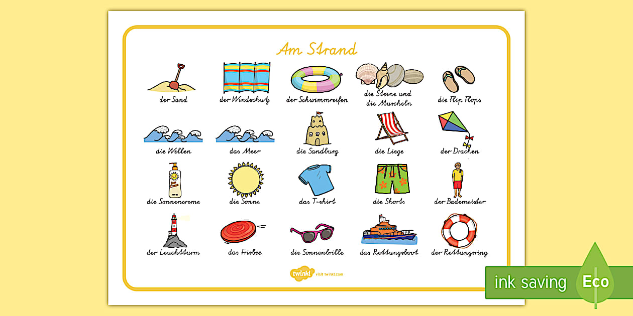 Seaside Word Mat German (teacher made) - Twinkl