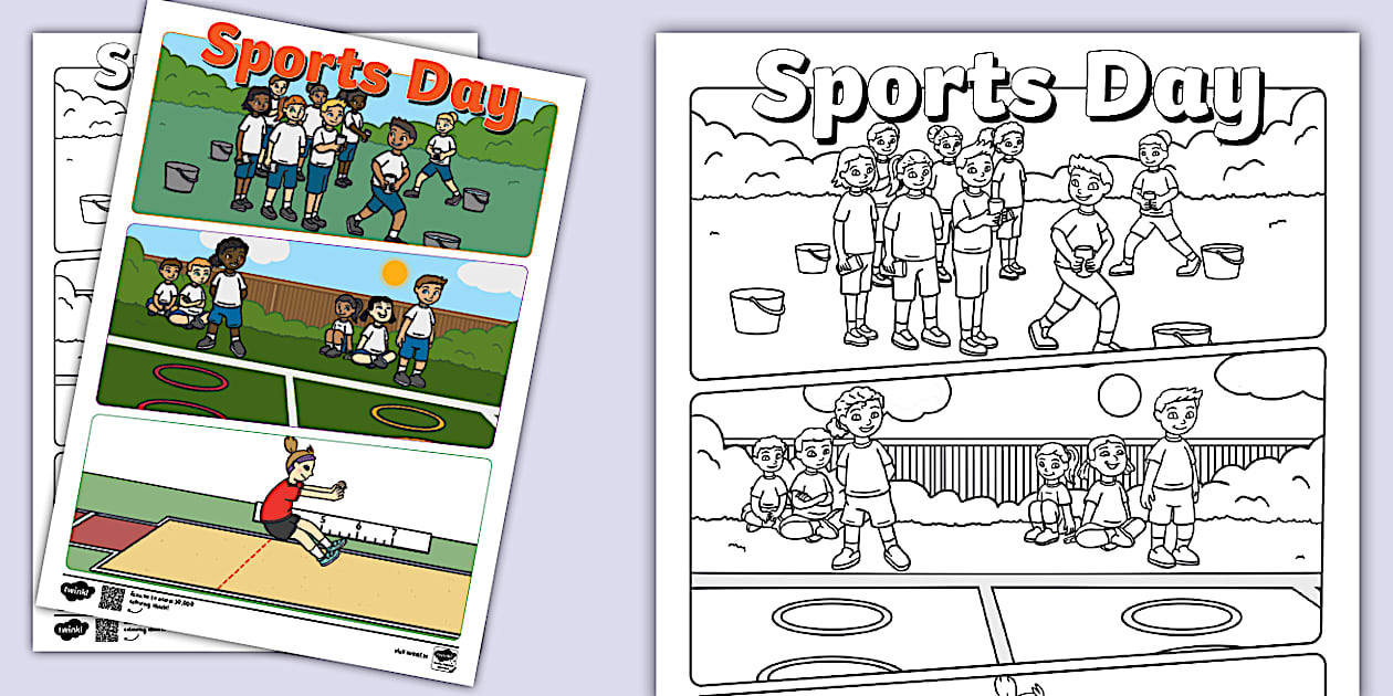 Sports Day Colouring Display Poster (teacher made) - Twinkl