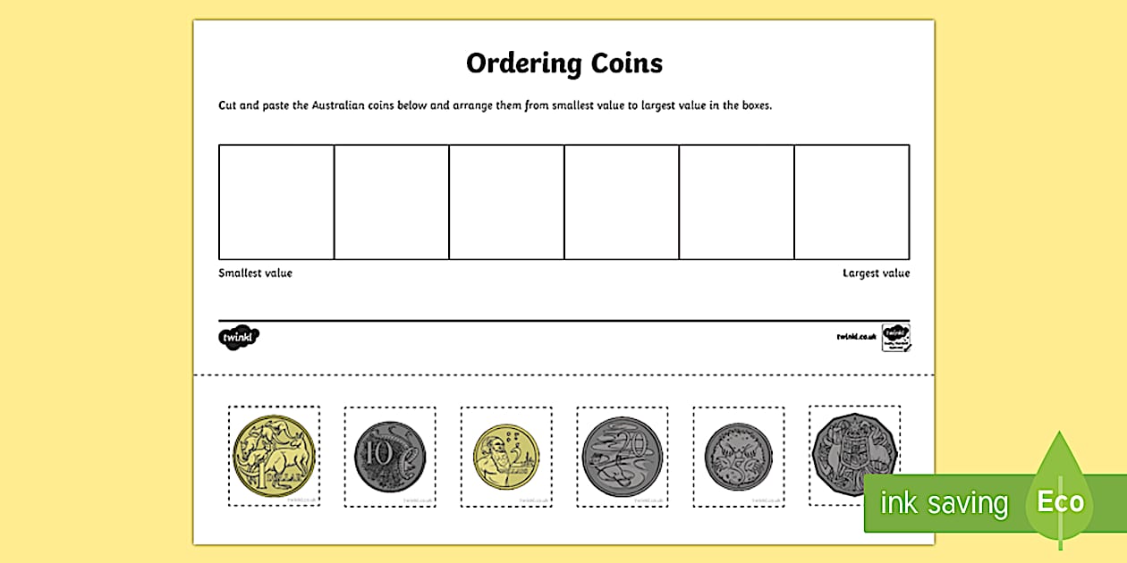 Ordering Australian Coins Worksheet | Twinkl Resources
