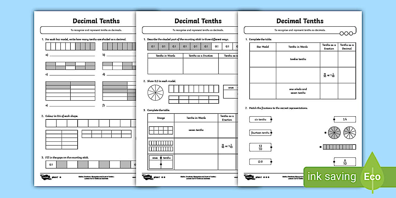👉 Differentiated Tenths as Decimals Worksheet for Maths