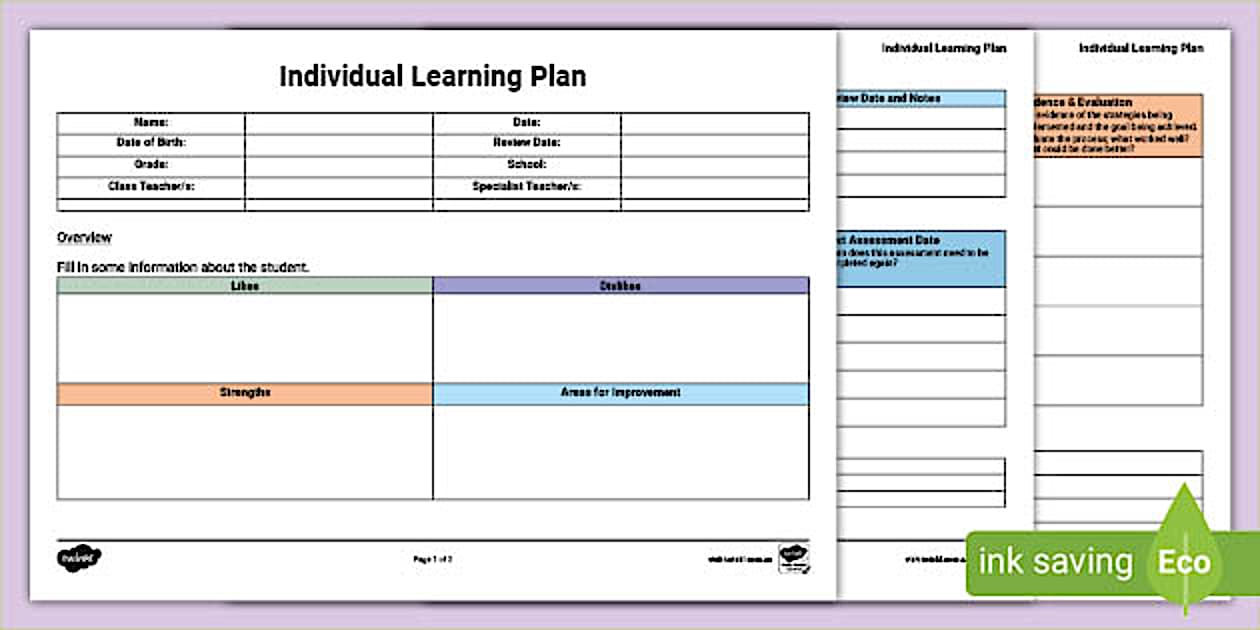 Individual Learning Plan Template | SEN Teaching Resources