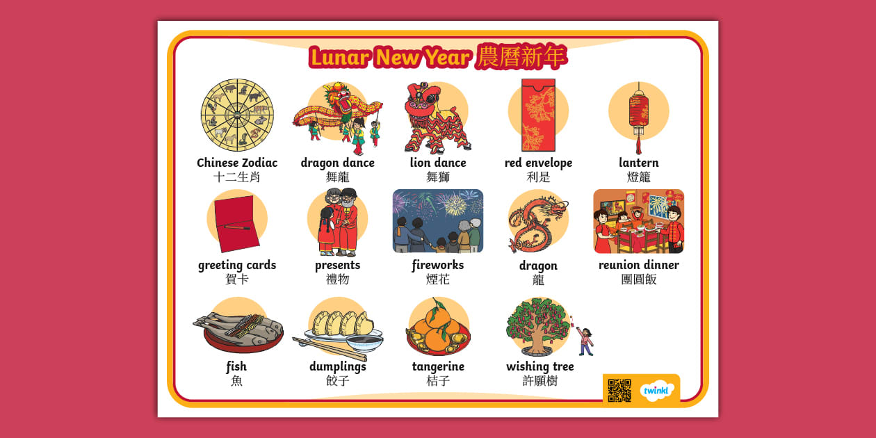 農曆新年詞彙單字卡｜Lunar New Year Word Mat｜中英雙語 | 廣東話