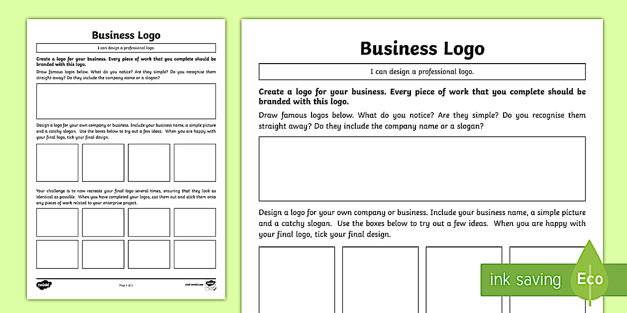 Editable Business Logo Activity Worksheet (teacher made)