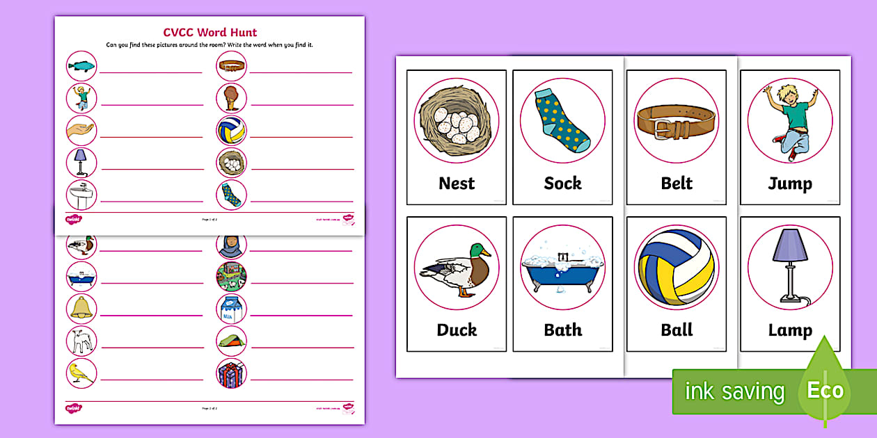 QLD Write the Room CVCC Word Hunt Activity Pack - Twinkl