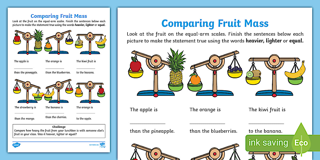 VIC Comparing Fruit Mass Worksheet (teacher made) - Twinkl
