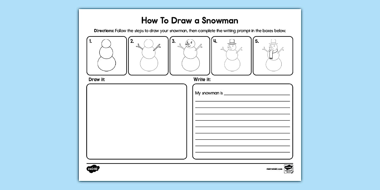 Kindergarten How To Draw a Snowman Writing Prompt Activity
