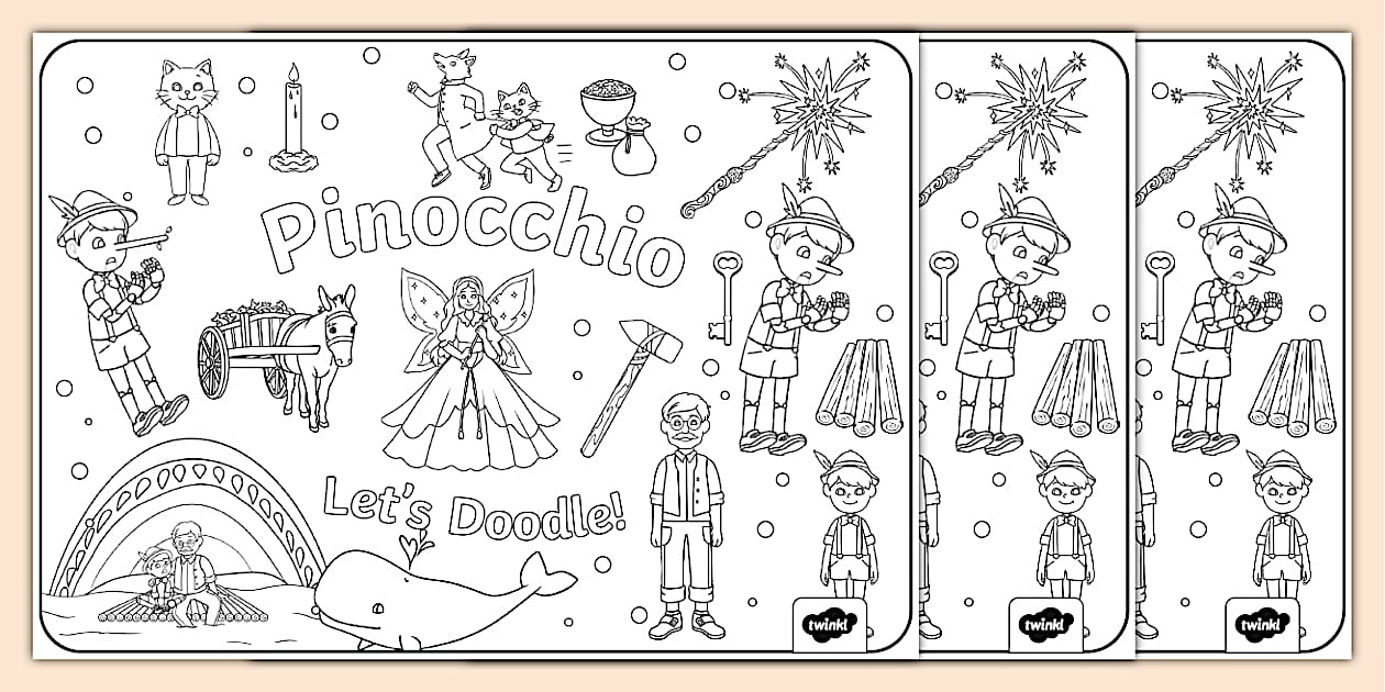 Pinocchio Doodle Colouring Pages - Twinkl - KS1 - Twinkl