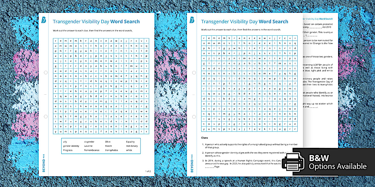 Transgender Visibility Word Search (Teacher-Made) - Twinkl