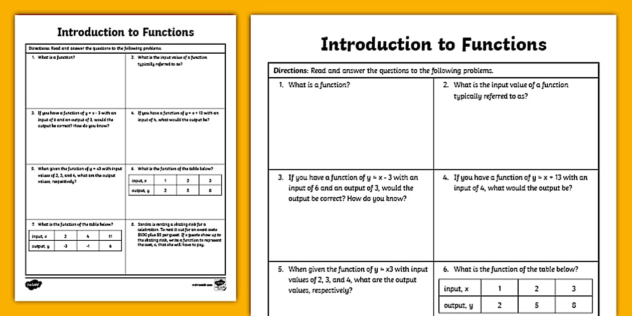 Seventh Grade Introduction to Functions - Twinkl